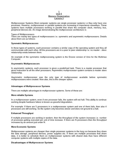 symmetric multiprocessors unit 5 memory organization pdf central processing unit parallel