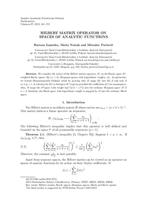 pdf hilbert matrix operator on spaces of analytic functions maria nowak
