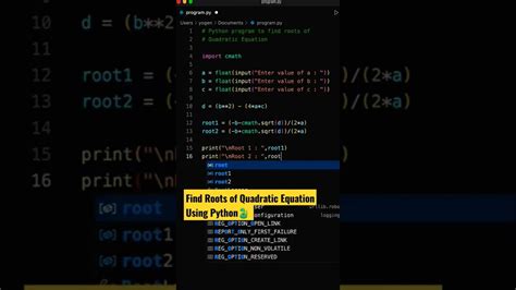 python program to find roots of quadratic equation shorts coding programming youtube