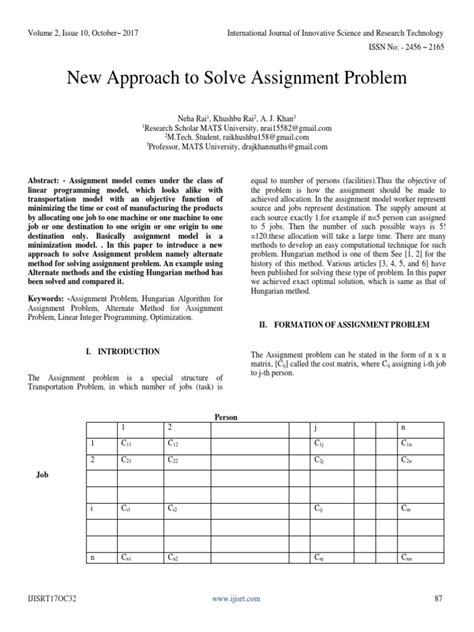 new approach to solve assignment problem pdf matrix mathematics mathematical optimization