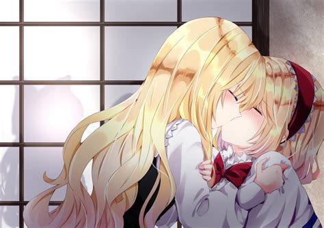 Safebooru 2girls Alice Margatroid Bangs Black Dress Blonde Hair Blush Bow Capelet Closed Eyes
