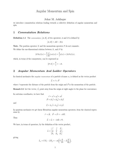 angular momentum and spin pdf spin physics eigenvalues and eigenvectors