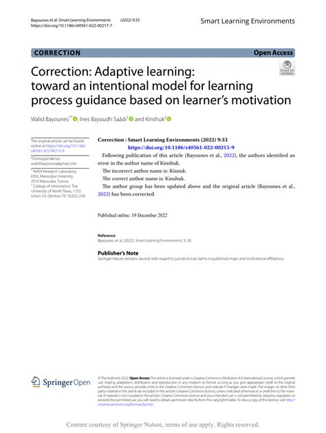 pdf correction adaptive learning toward an intentional model for learning process guidance