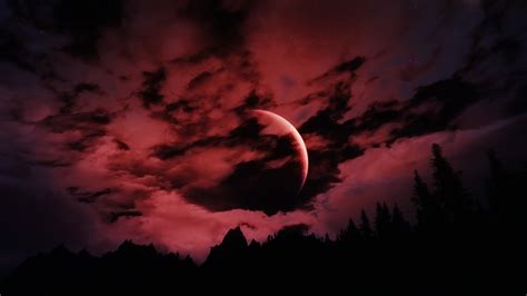 Wallpaper Moon Clouds Nature Night Screen Shot Video Games The Elder Scrolls Red Moon