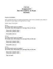 Assignment2New Docx CSC121 Assignment 2 Due 10 12 2020 By 11 59 Pm 60