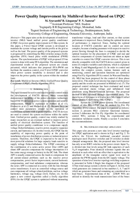 pdf power quality improvement by multilevel inverter based on upqc ijsrd international