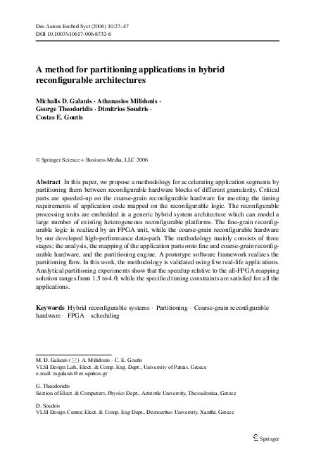 pdf a method for partitioning applications in hybrid reconfigurable architectures dimitrios