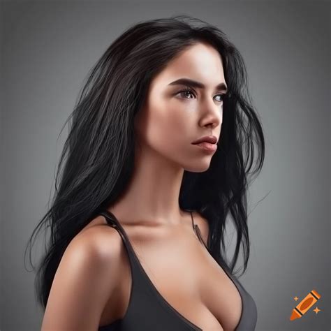Close Up Portrait Of A Beautiful Young Woman With Black Hair And Brown Eyes On Craiyon