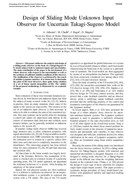 pdf design of sliding mode unknown input observer for uncertain takagi sugeno model josé