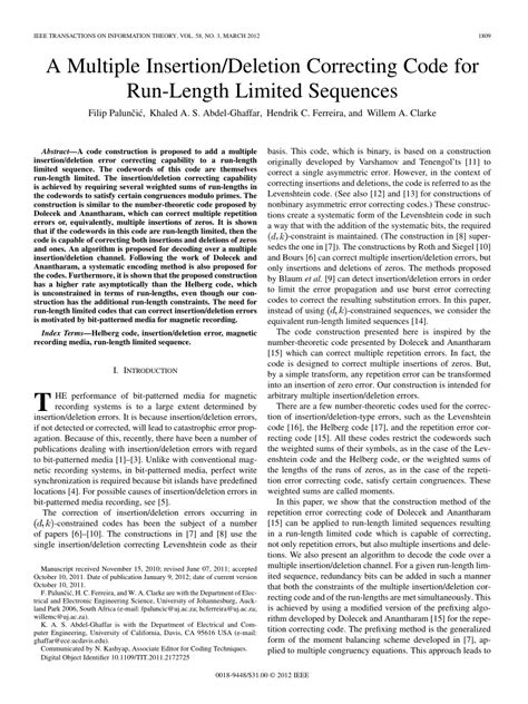 pdf a multiple insertion deletion correcting code for run length limited sequences
