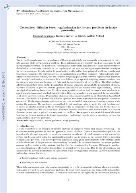 pdf generalised diffusion based regularization for inverse problem in image processing