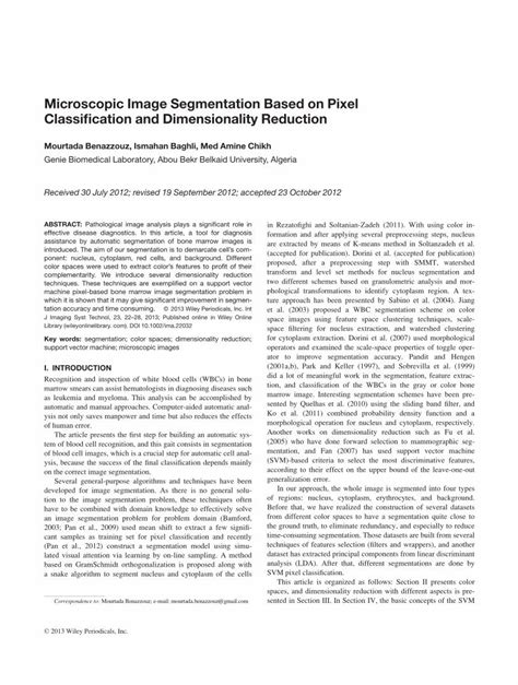 pdf microscopic image segmentation based on pixel classification and dimensionality reduction