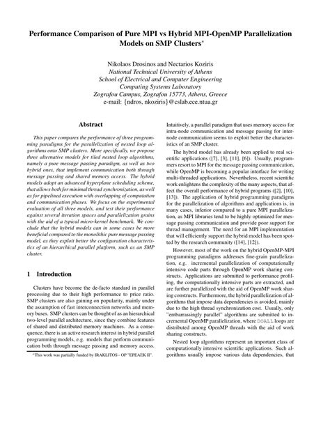 pdf performance comparison of pure mpi vs hybrid mpi openmp parallelization models on smp clusters