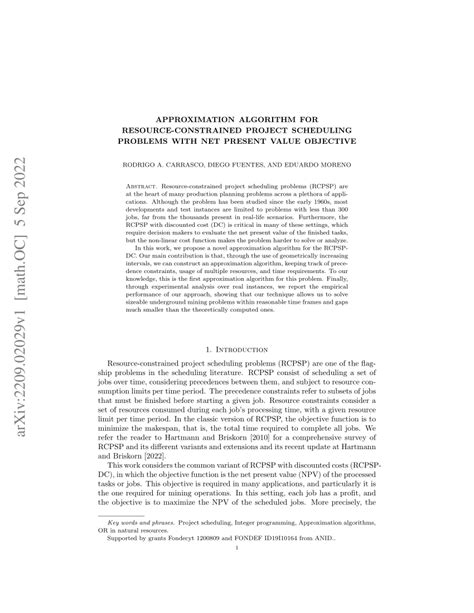 pdf approximation algorithm for resource constrained project scheduling problems with net