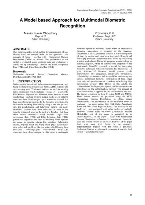 pdf a model based approach for multimodal biometric recognition