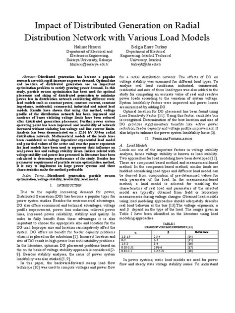 impact of distributed generation on radial distribution network with various load models pdf