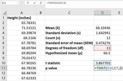 using excel t test