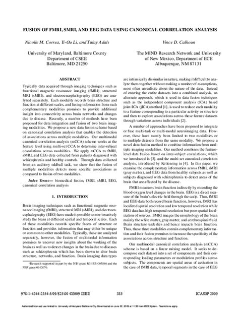pdf fusion of fmri smri and eeg data using canonical correlation analysis vince calhoun