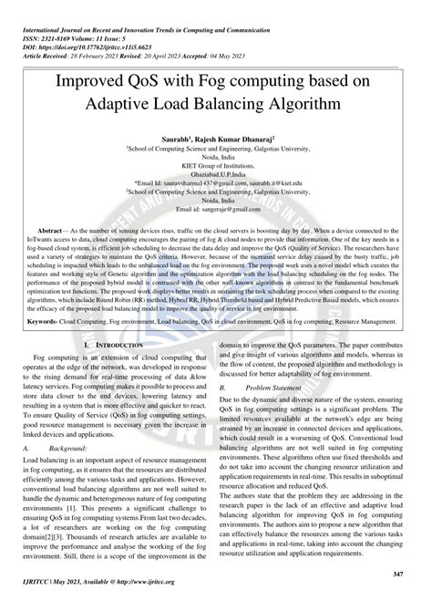 pdf improved qos with fog computing based on adaptive load balancing algorithm
