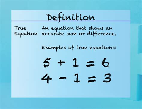 elementary math definitions addition subtraction concepts true equation media4math