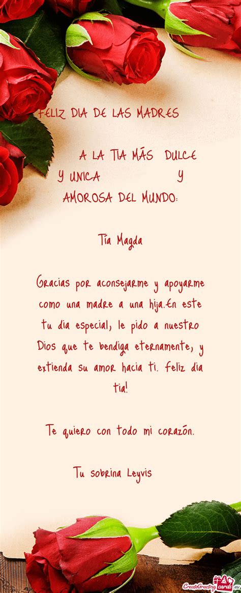 FELIZ DIA DE LAS MADRES A LA TIA MÁS DULCE Y UNICA Y AMOROSA DEL MUNDO