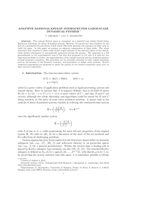 pdf adaptive rational krylov subspaces for large scale dynamical systems vladimir druskin