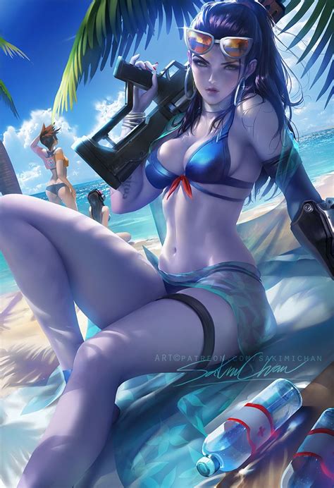 Rule 34 Alternate Costume Beach Bikini Blizzard Entertainment Blue Hair Cleavage Cote Dazur