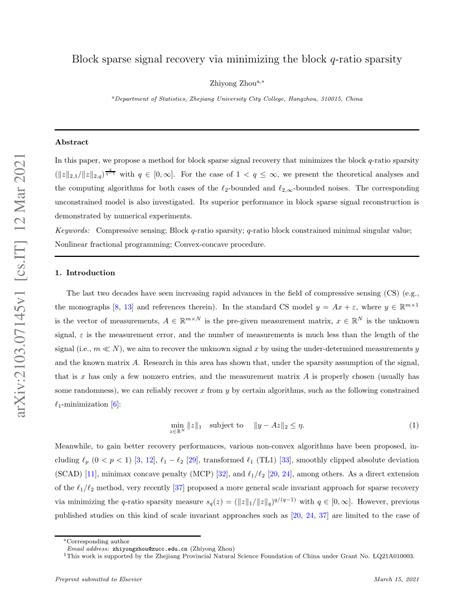 pdf block sparse signal recovery via minimizing the block q ratio sparsity