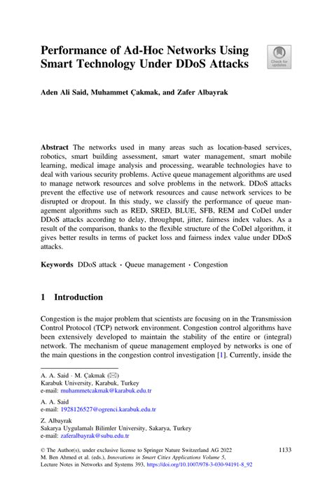 pdf performance of ad hoc networks using smart technology under ddos attacks