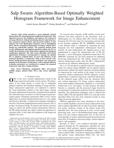 pdf salp swarm algorithm based optimally weighted histogram framework for image enhancement