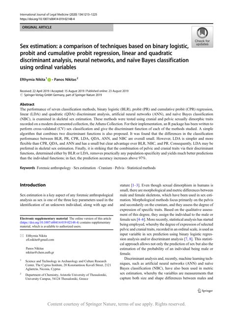 sex estimation a comparison of techniques based on binary logistic probit and cumulative
