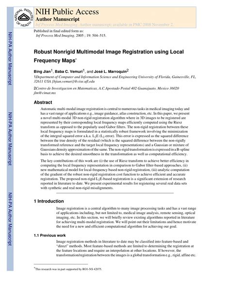 pdf robust nonrigid multimodal image registration using local frequency maps