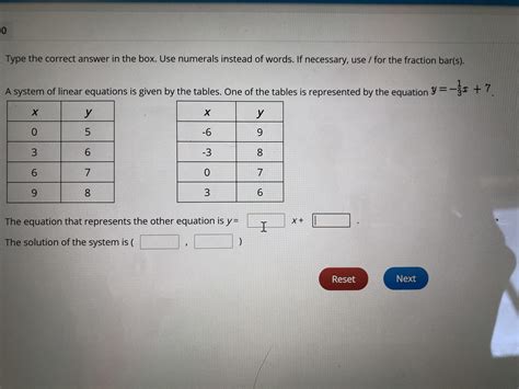 a system of linear equations is given by the tables one of the tables is represented by the