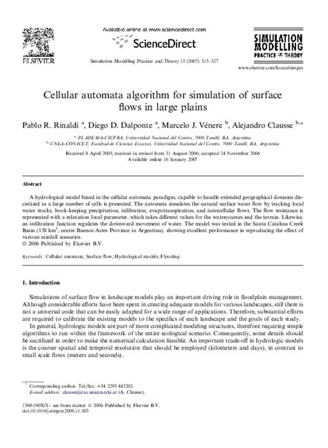 pdf cellular automata algorithm for simulation of surface flows in large plains alejandro