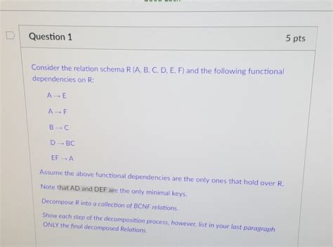 solved consider the relation schema r a b c d e f
