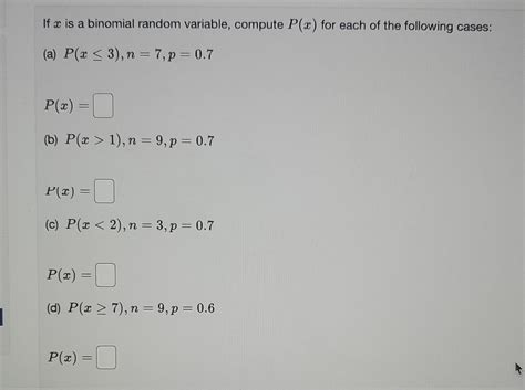 solved if x is a binomial random variable compute p x for