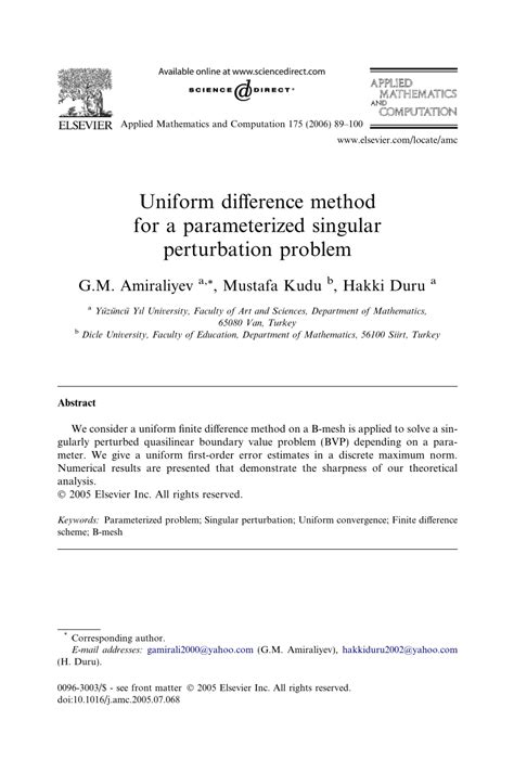 pdf uniform difference method for a parameterized singular perturbation problem
