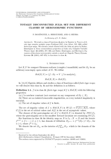pdf totally disconnected julia set for different classes of meromorphic functions patricia