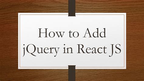 How To Add JQuery In React JS YouTube