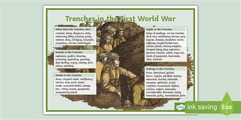 First World War Trenches Descriptive Word Mat WW1 Twinkl