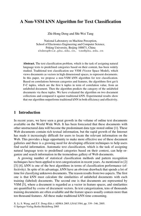 pdf a non vsm knn algorithm for text classification