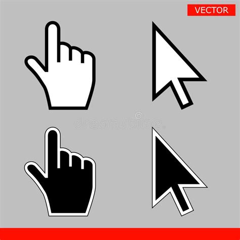 White And Black Arrow Cursors And Hand Cursors Icons Stock Vector