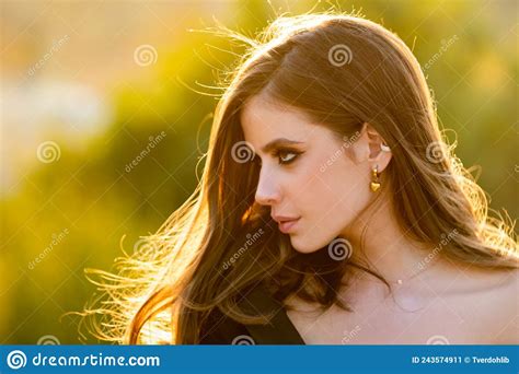 Spring Romantic Casual Woman Portrait Beautiful Girl Outdoor Close Up Beauty Young Female Face