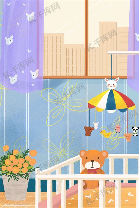 母婴儿童摇篮玩具手绘小清新插画图片 千库网