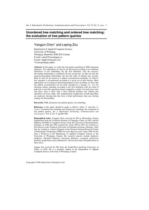 pdf unordered tree matching and ordered tree matching the evaluation of tree pattern queries