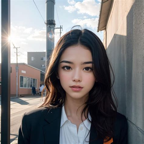 Premium Ai Image A Woman Standing In Front Of A Building With A Clock Tower In The Background