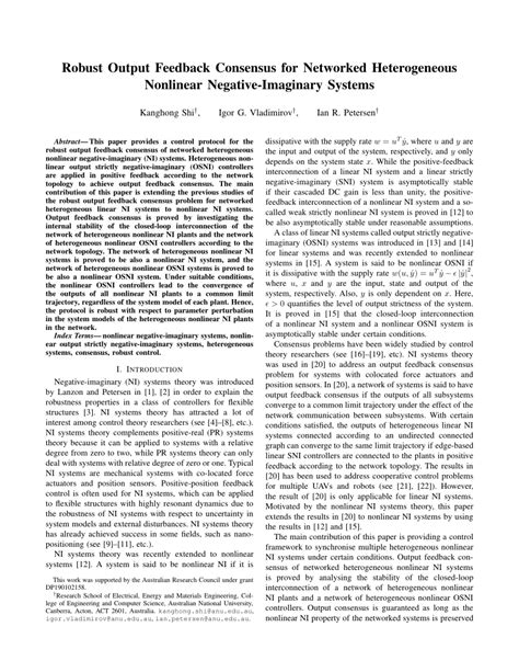 pdf robust output feedback consensus for networked heterogeneous nonlinear negative imaginary