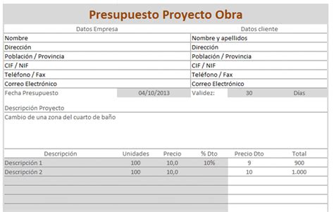 Plantilla Excel Presupuesto Obra