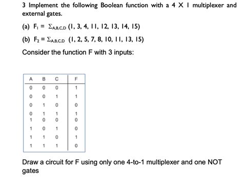 Solved 3 Implement The Following Boolean Function With A 4 Chegg