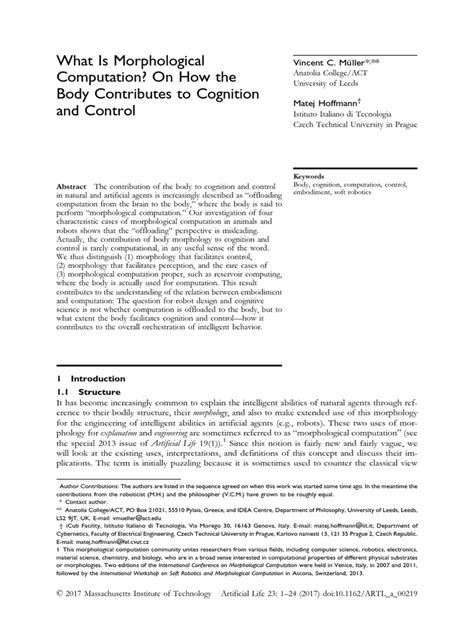 what is morphological computation on how the body contributes to cognition and control pdf